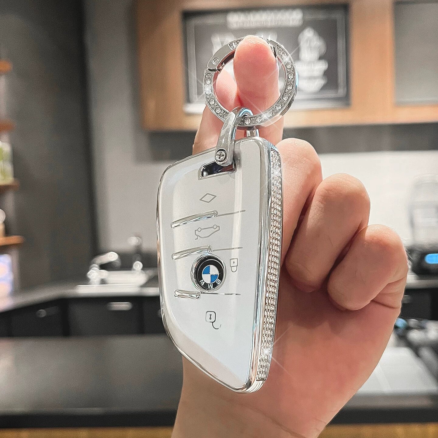 Ключевой чехол BMW в метеорном сером с диамантовым кольцом для 25 моделей BMW, включая 3-ю серию, 5-ю серию, X5