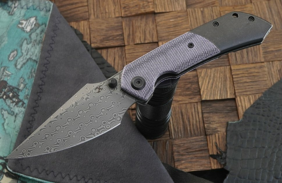 Складной нож Kansept Knives Fenrir, клинок дамаск, рукоять микарта/титан