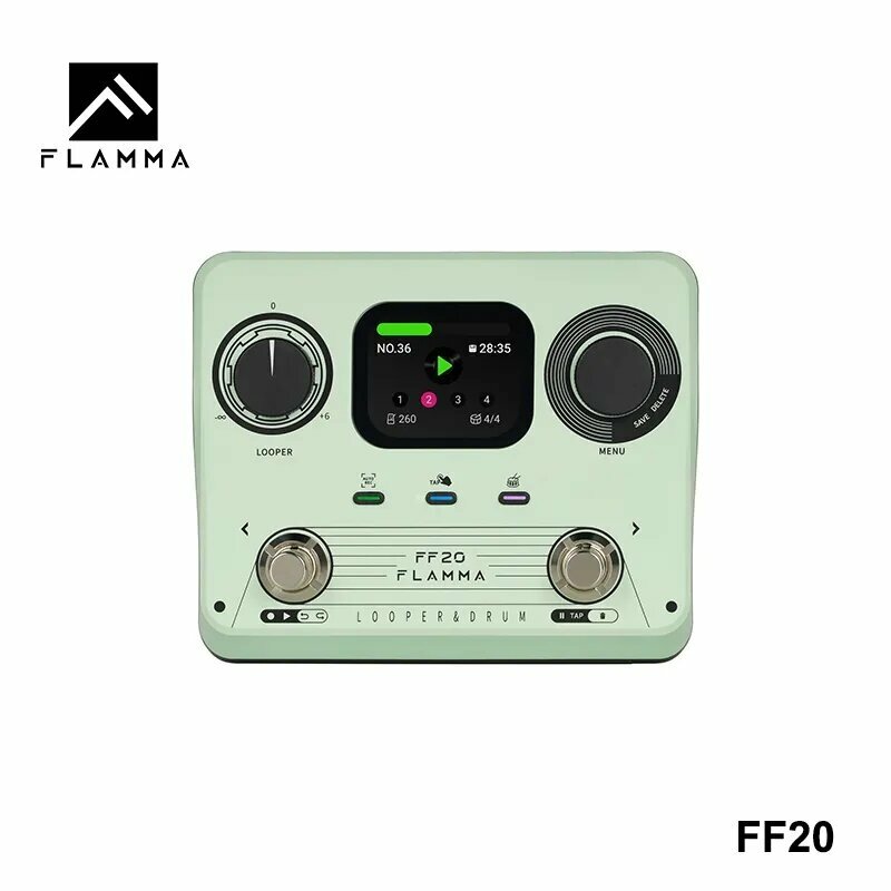 Flamma FF20 Педаль-лупер, драм-машина, гитарная педаль-лупер с экраном, запись 300 минут, 220 барабанных грувов, 100 слотов для лупов, растяжение по времени, автоматическая запись.