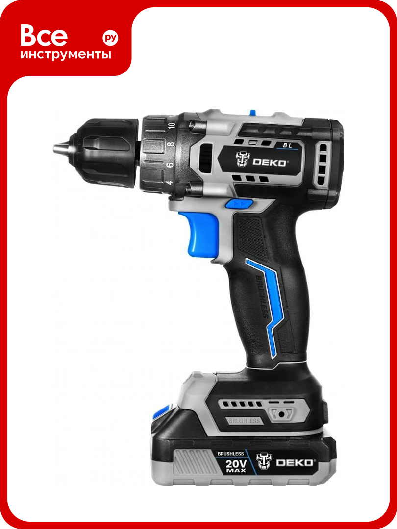 Аккумуляторная бесщеточная дрель-шуруповерт DEKO Sharker 20В, 1х3.0 Ач