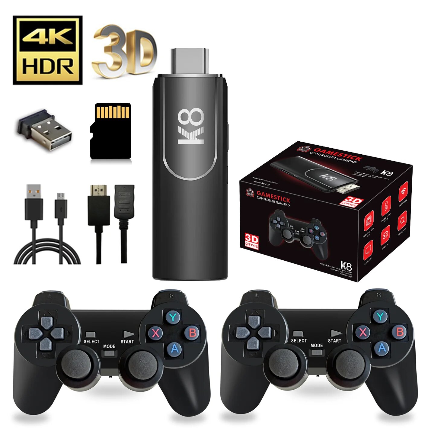 Игровая консоль K8, встроенная 400 000 игр, портативный игровой плеер в стиле ретро, 64G, 4K, ТВ-игровая приставка, беспроводной контроллер 2,4G, геймпад