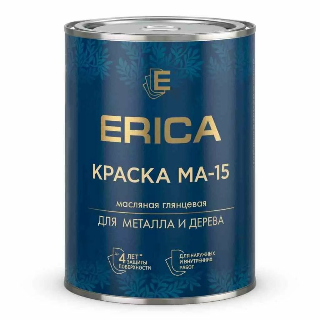 Краска масляная Erica МА-15 ярко-зеленая глянцевая 0.8 кг для дерева и металла, универсальная для наружных и внутренних работ