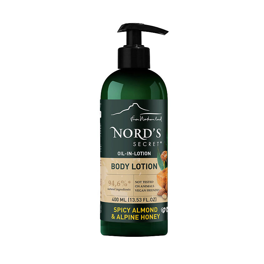Лосьон Nord's Secret для тела Увлажняющий с эфирным маслом "Пряный миндаль и альпийский мед" 400мл