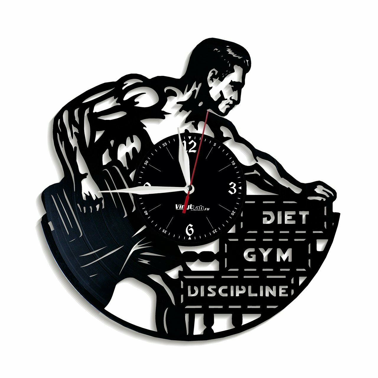 Часы из виниловой пластинки (c) VinylLab Бодибилдинг, диаметр 30 см