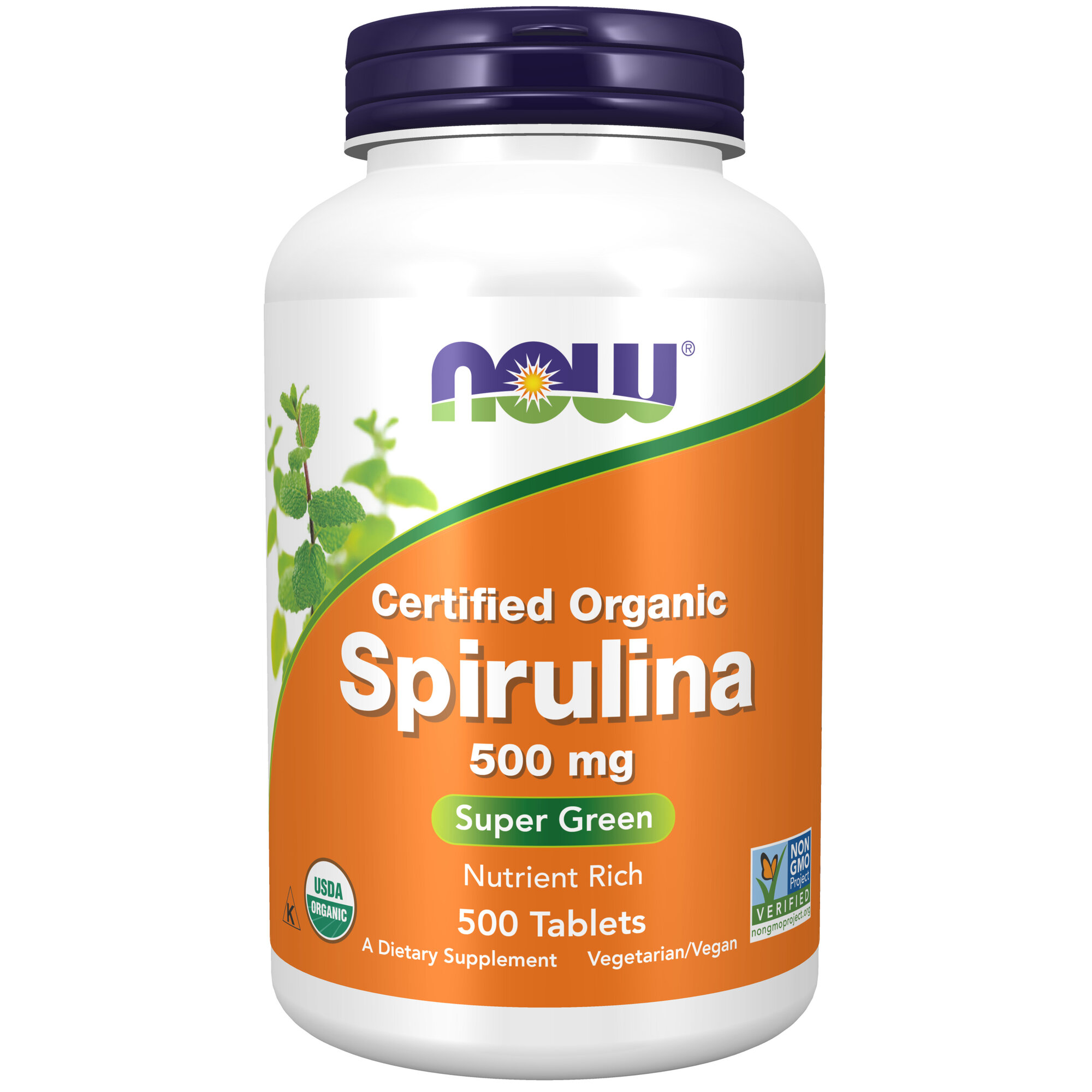 Спирулина, NOW Certified Organic Spirulina 500mg,500 таблеток, Антиоксидант, для похудения, детокс, очищение организма