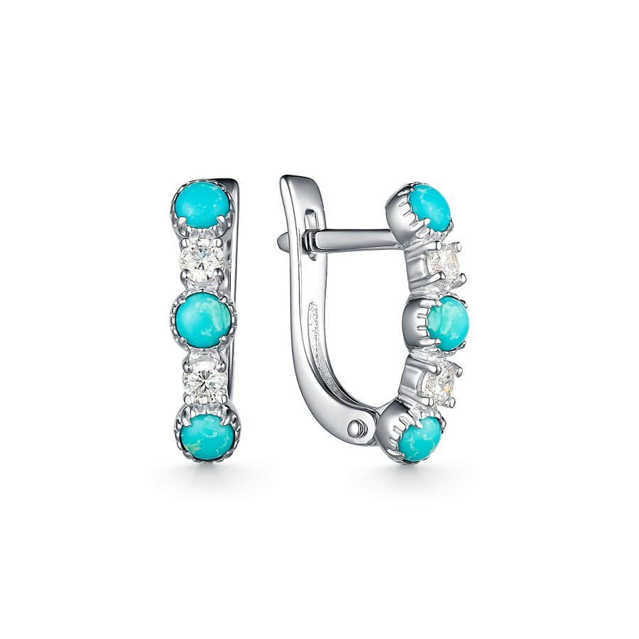 Серьги, серебро, 925 проба, родирование, бирюза, фианит