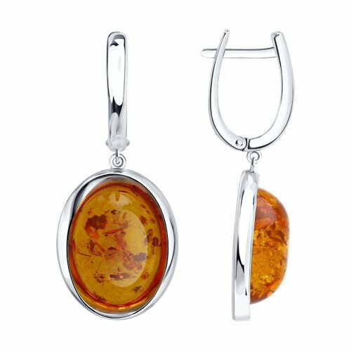 Серьги с подвесками, серебро, 925 проба, родирование, янтарь
