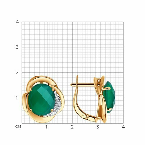 Серьги The Jeweller, серебро, 925 проба, золочение, фианит, агат, длина 1.9 см, , зелeный — фото 1