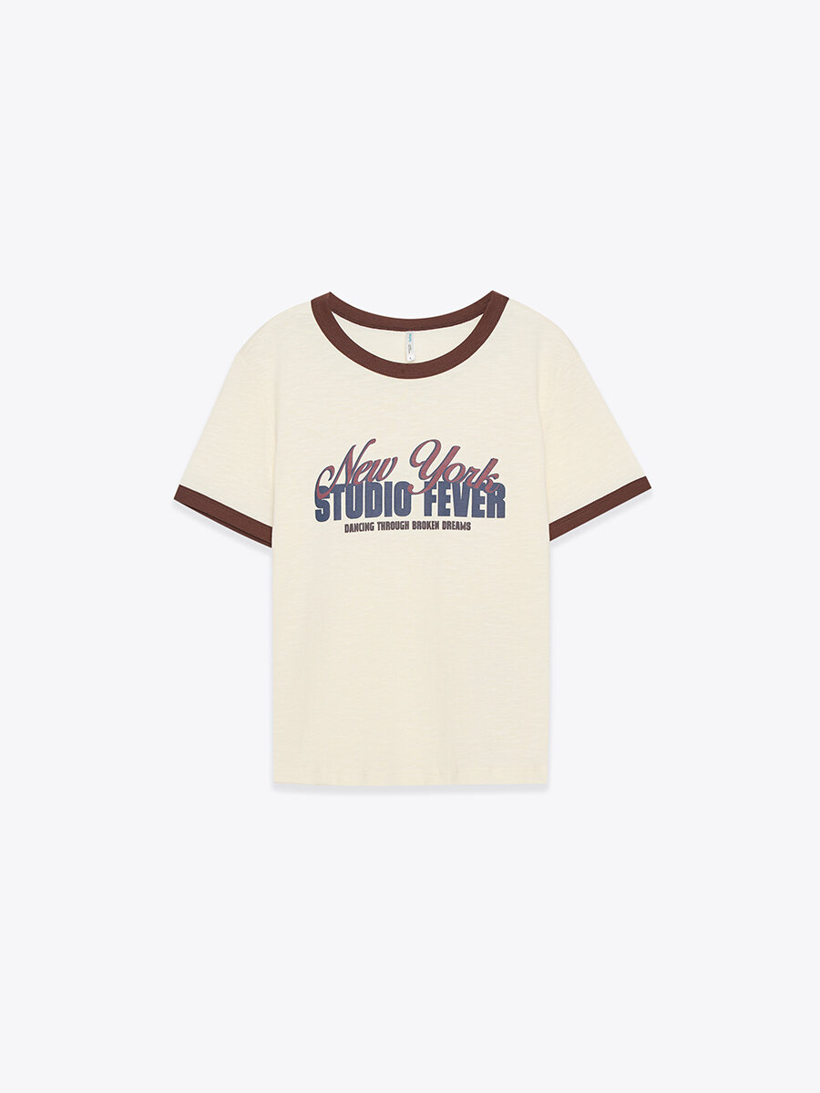 Футболка облегающая хлопковая с принтом и кантом