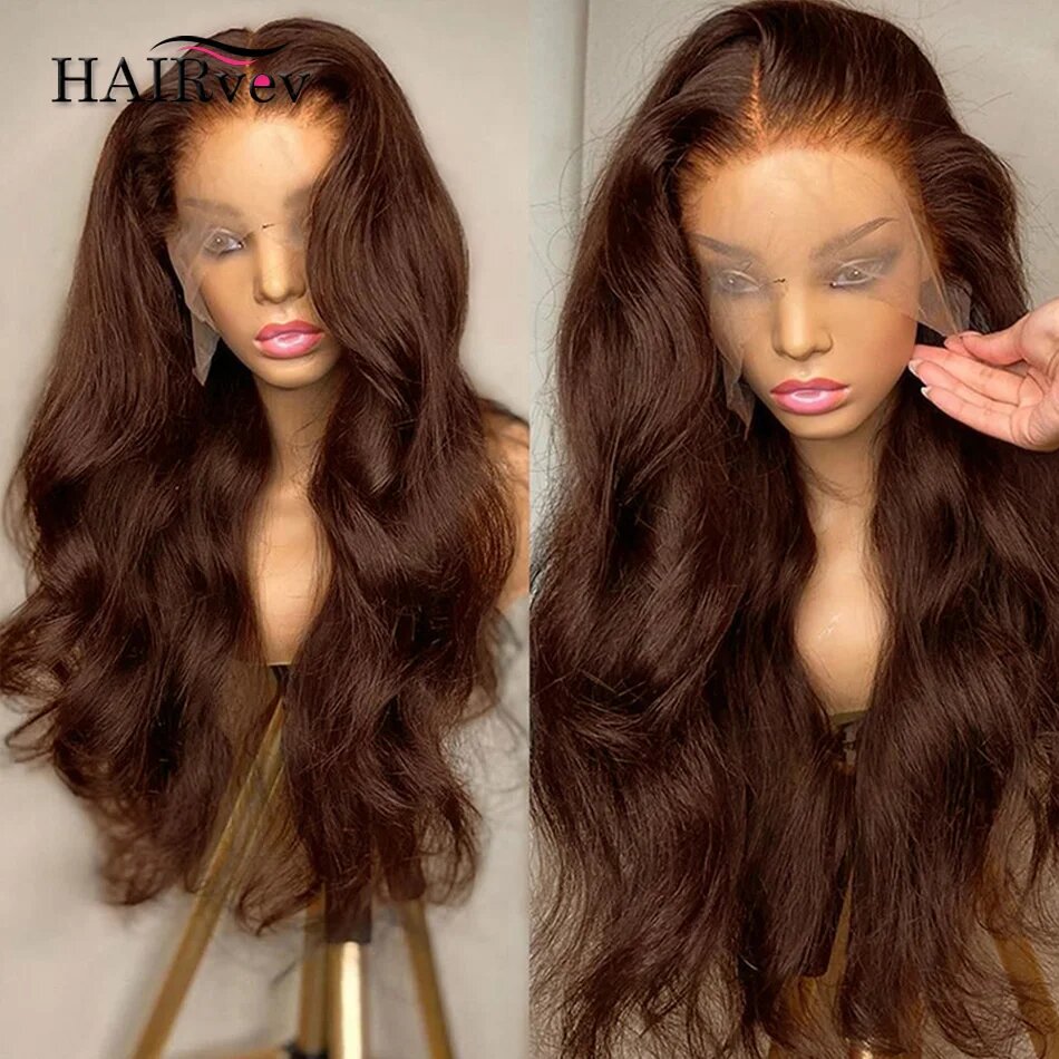 Шоколадно-коричневый парик из бразильских волос, 36 дюймов, 180%, 13x6 HD Frontal Wig