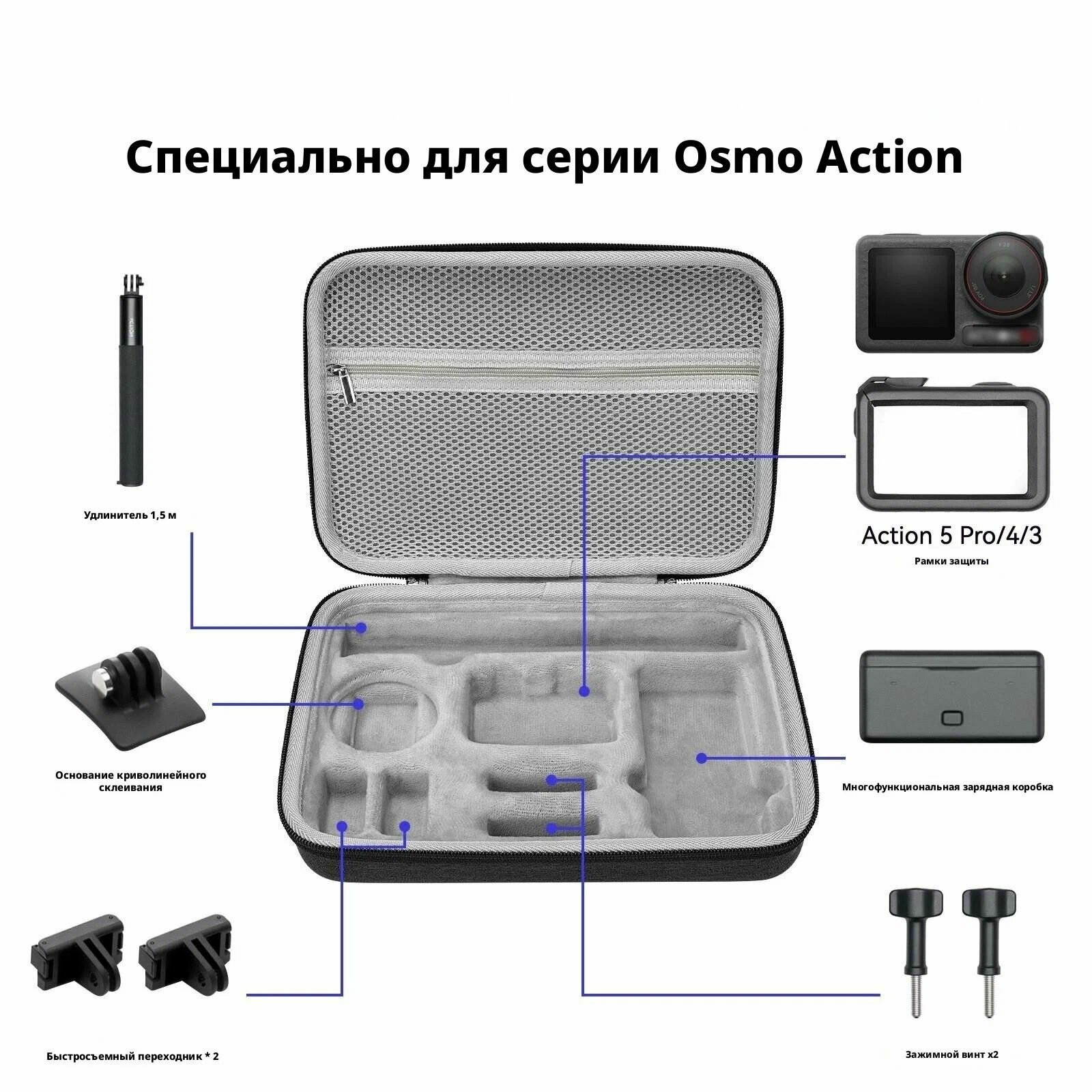 Чехол для экшн-камеры , защита от воды, Светло-серый