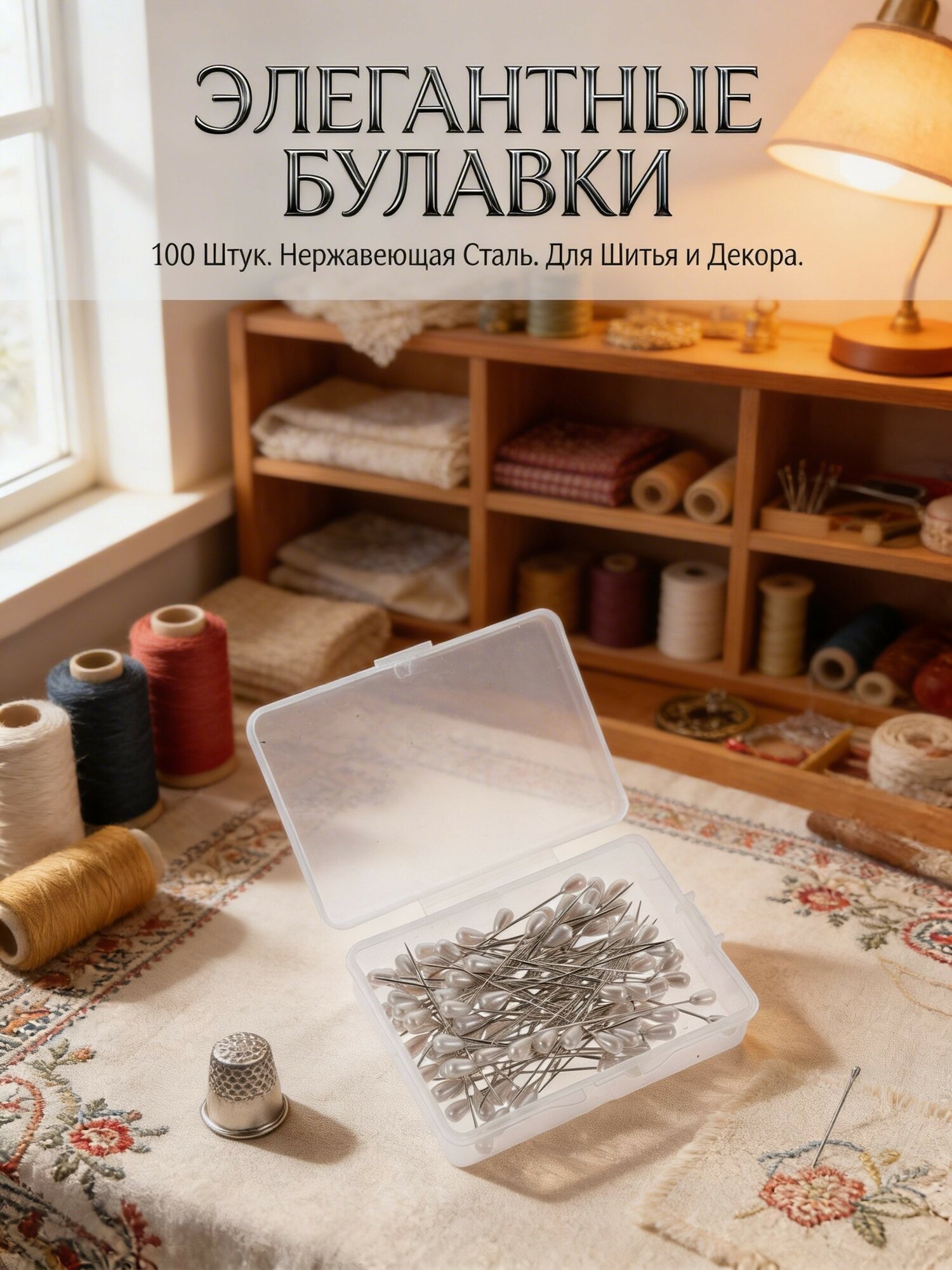 100 штук декоративных булавок из нержавеющей стали, для шитья и декора, разноцветные в коробке для хранения