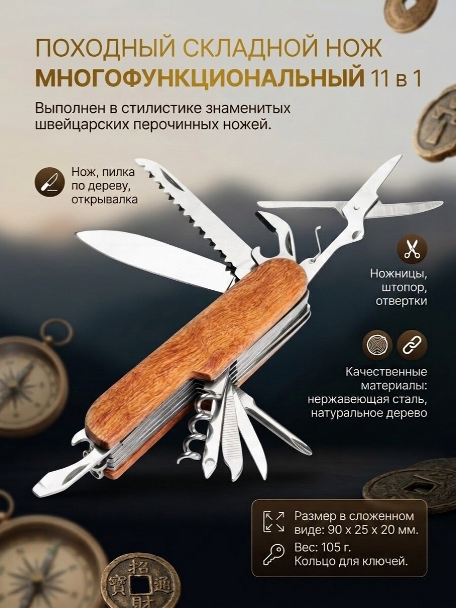Мультитул туристический 11 в 1/Нож перочинный EDC Gear, 11 функций