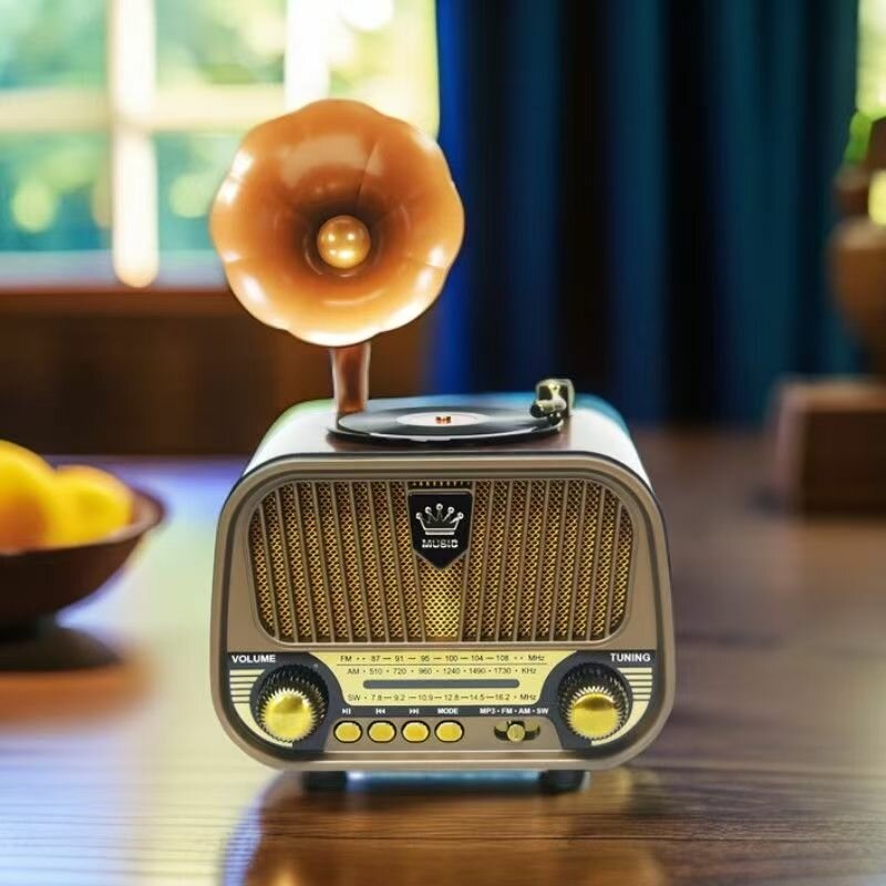 Портативное винтажное полнодиапазонное радио Classic Retro DSP FM AM SW радиоприемник Hifi Bluetooth 5,4 Динамик Музыкальная шкатулка Поддержка TF USB, коричневый,1, gold
