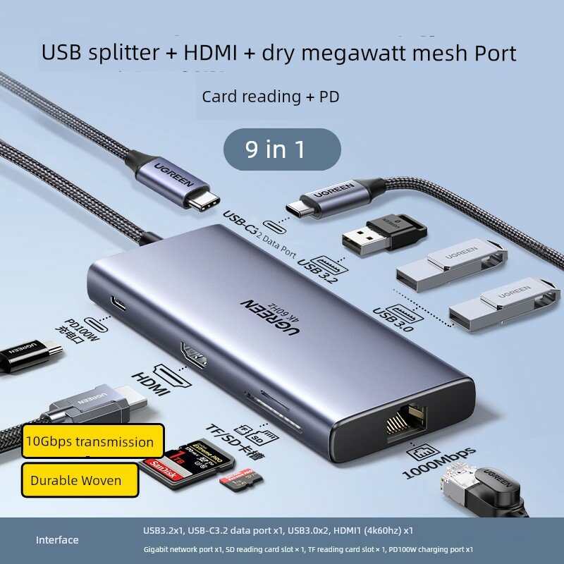 GreenLink HDMI Upgrade Hub 9-in-1 Adapter для устройств Huawei, 9 портов: HDMI, USB, Ethernet, поддержка SD-карты