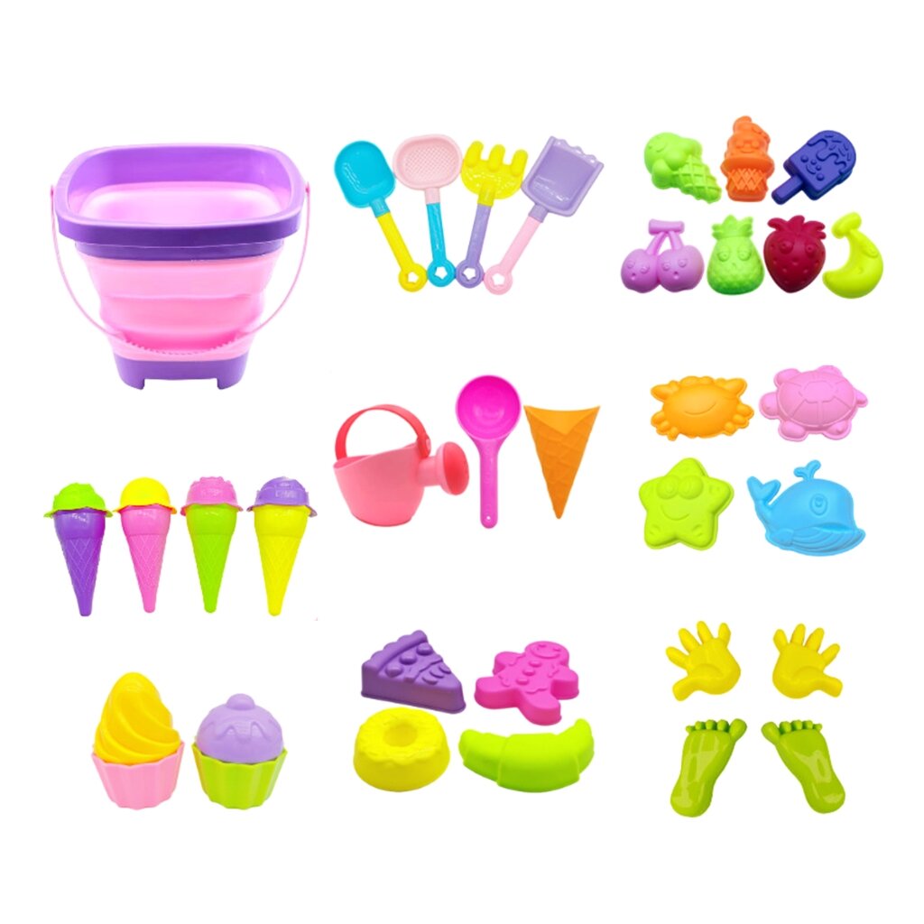 Набор детских песочных игрушек для песочницы со складным ведерком и забавной формой для пляжа и сада на заднем дворе с дорожной сумкой