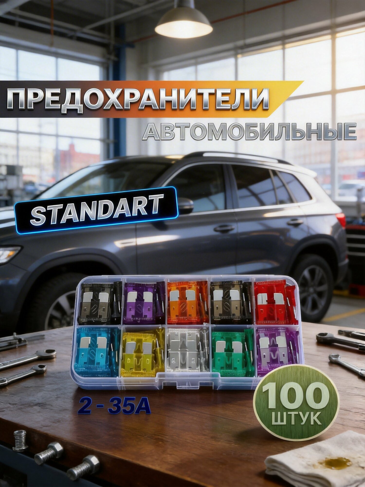 Набор автомобильных предохранителей 100 шт, 2A-35A с цветной маркировкой в кейсе, полный аварийный ремнабор для Lada, Kia, Toyota