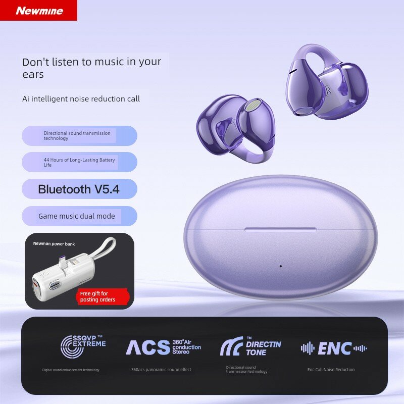 Сакура-фиолетовые беспроводные наушники с костной проводимостью Bluetooth для спорта, открытая конструкция,
