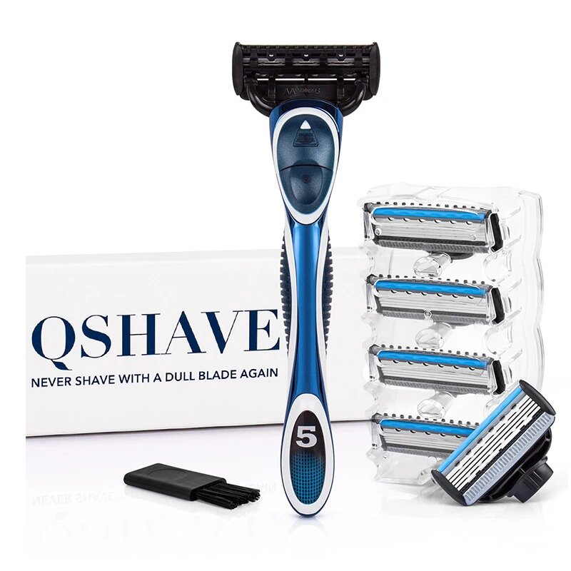 QSHAVE синяя мужская бритва из нержавеющей стали 5 лезвий
