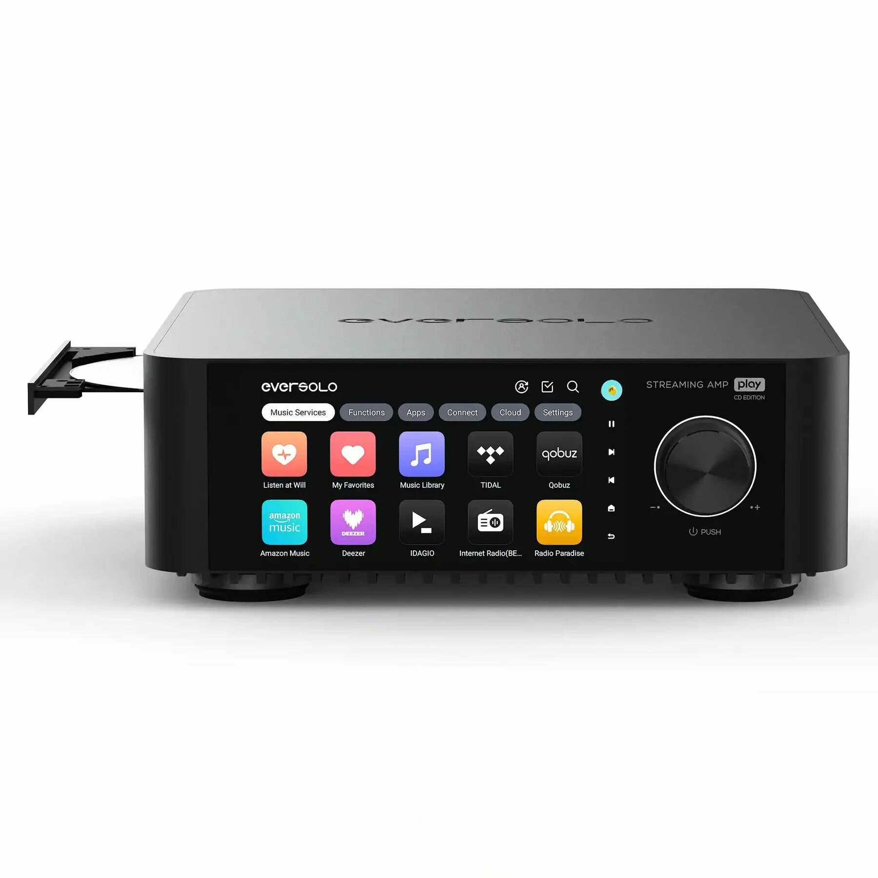 Проигрыватель EverSolo Play CD, потоковый усилитель, CDтранспорт, ЦАП, Bluetooth, Wi-Fi, черный