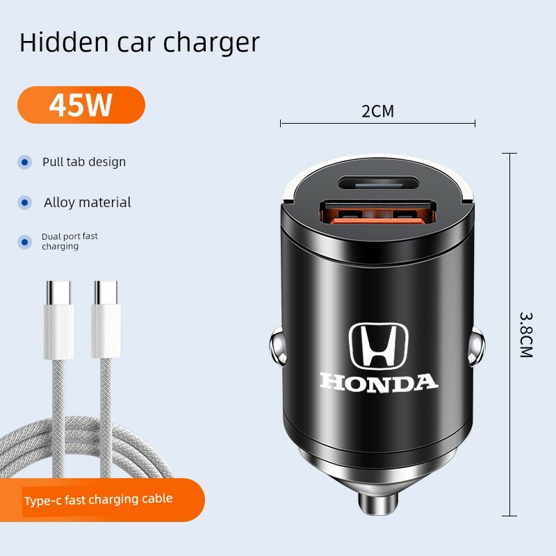 Автомобильный адаптер Honda 45W быстрой зарядки с кабелем Apple USB-C для iPhone 15-17, стандартная мощность зарядки