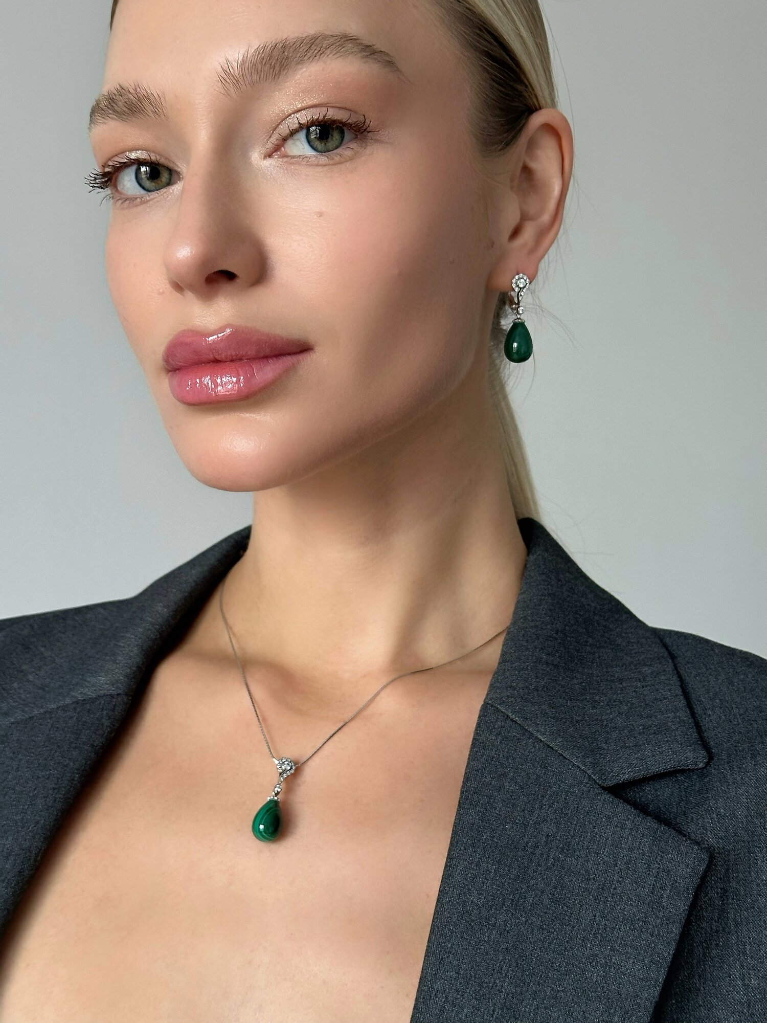 Подвеска, серебро, 925 проба, родирование, фианит, малахит