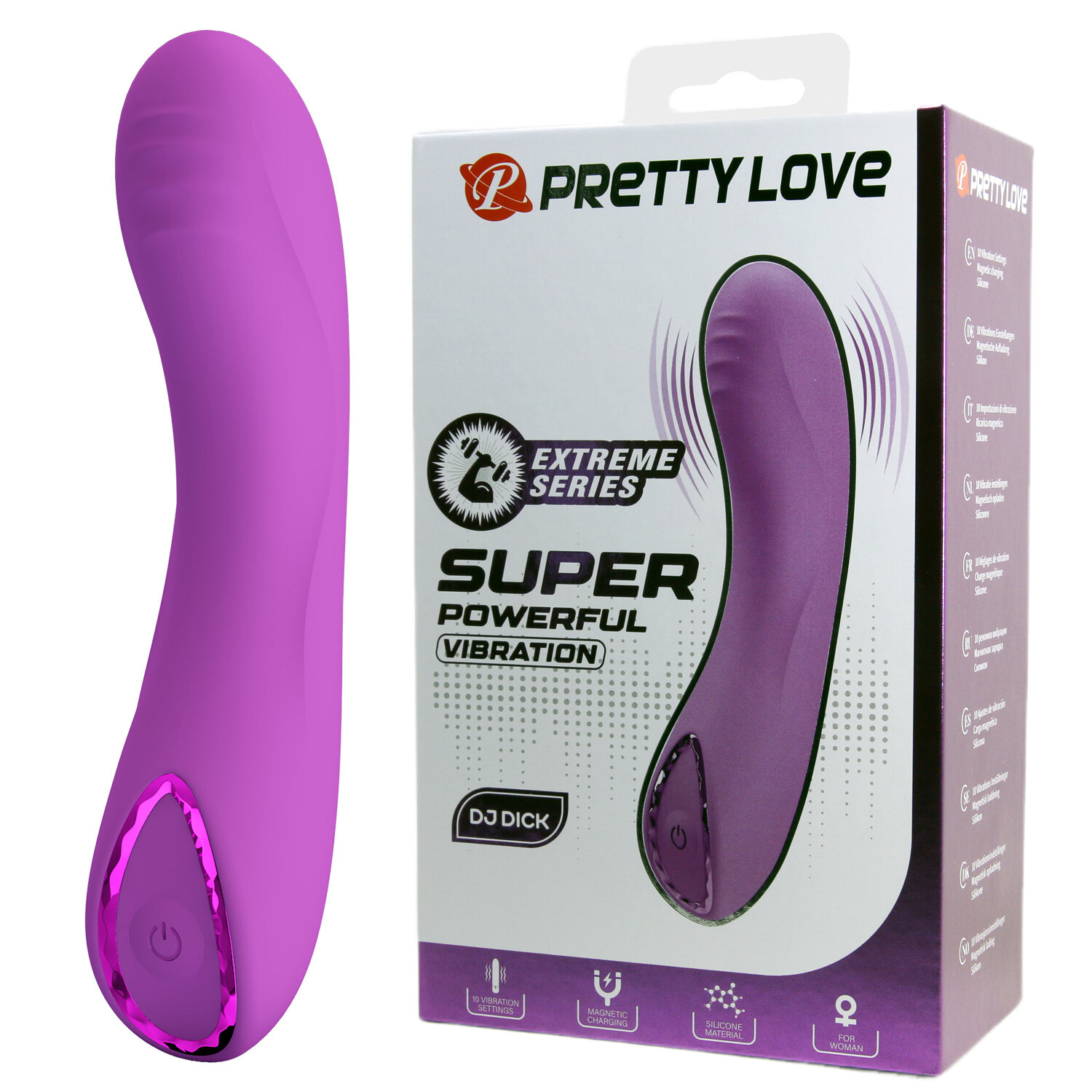 Вибратор классический "Pretty Love DJ Dick", силикон, фиолетовый, с вибрацией
