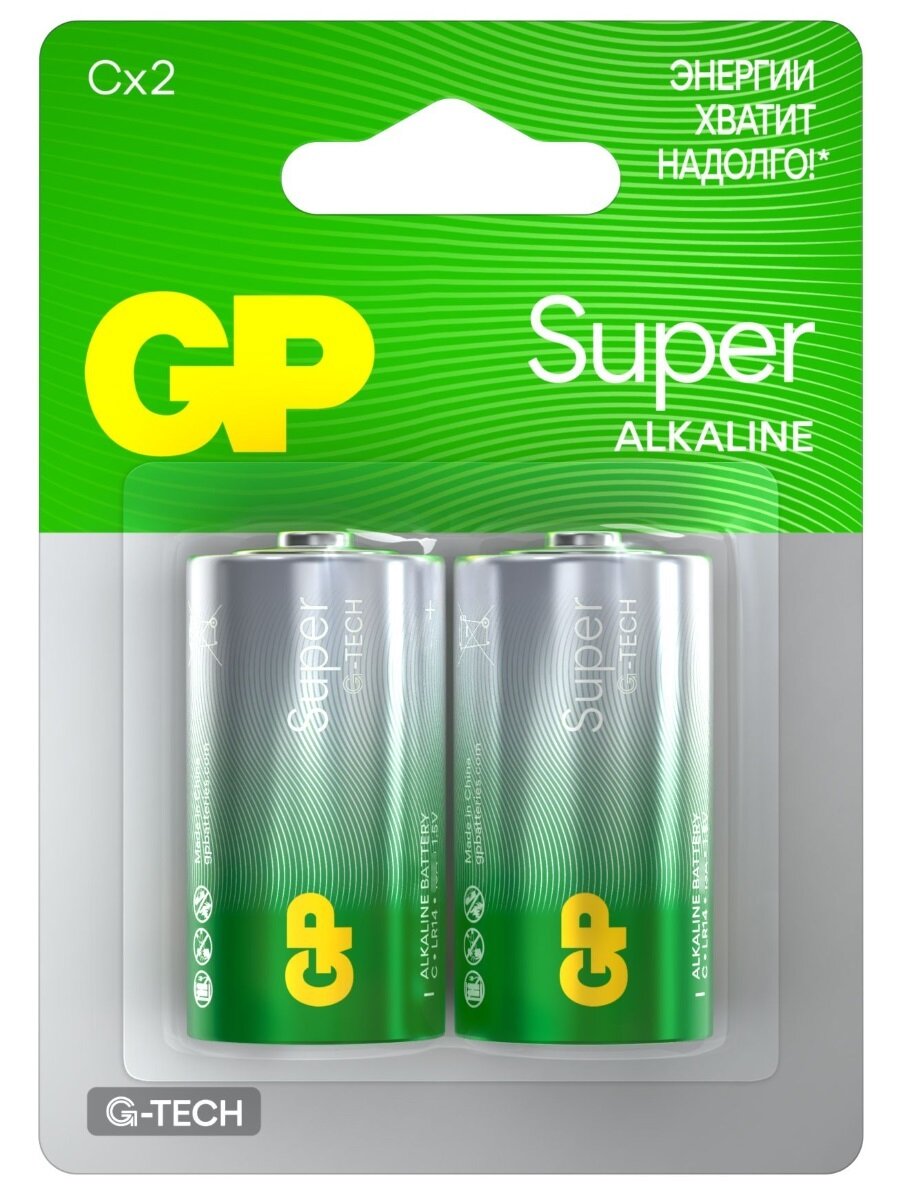 Батарейки алкалиновые GP Batteries Super Alkaline G-Tech C LR14 2шт блистер
