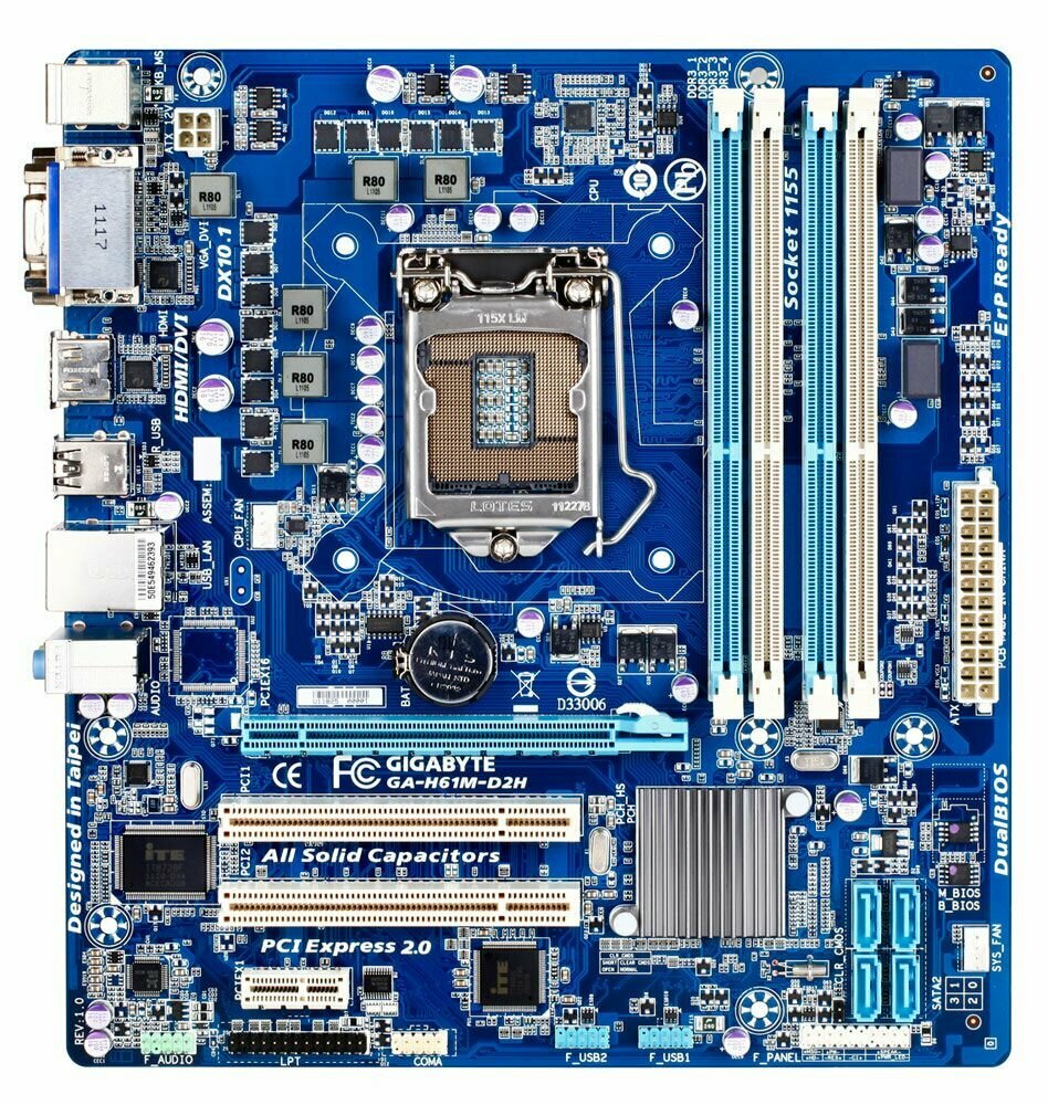 Материнская плата GIGABYTE GA-H61M-D2H-USB3 LGA1155 PCI-E+Dsub+DVI+HDMI+GbLAN SATA MicroATX 4DDR3