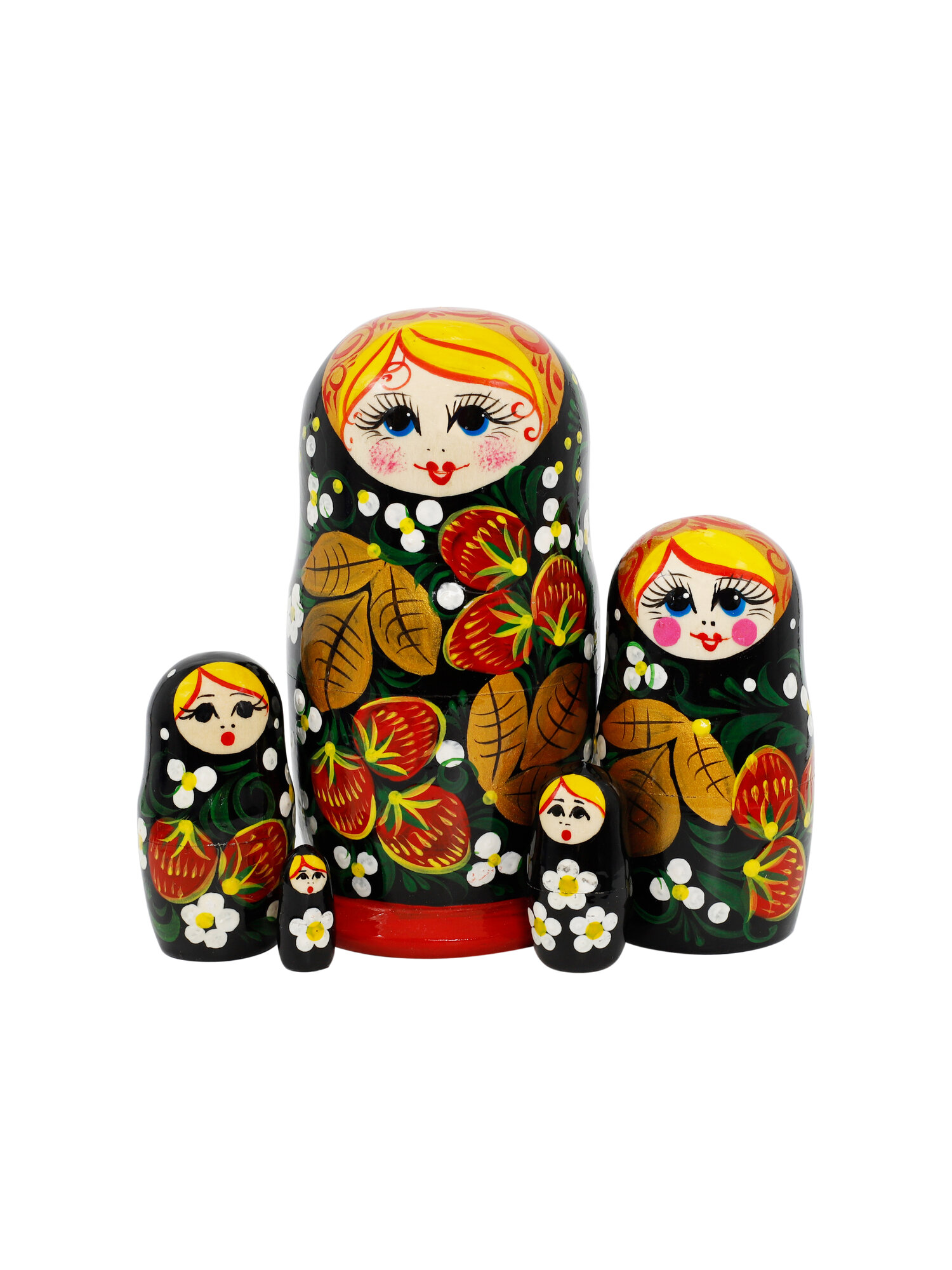 Матрешка Хохлома, 5 мест, 14см, ручная роспись, липа, разборная