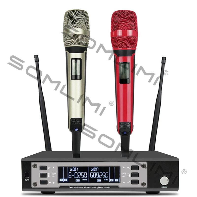 SOMLIMI EW135G4 Беспроводной микрофонный набор с красными и золотыми гарнитурами для сцены и свадеб