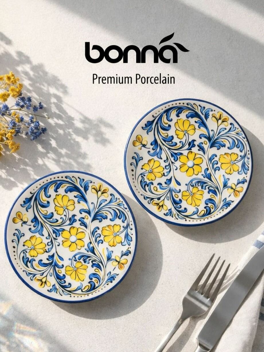 Набор 2 шт, тарелок маленьких, десертных с рисунком Bonna "Албуфера" 15 см. Ударопрочный, профессиональный фарфор. "Albufera"Турция