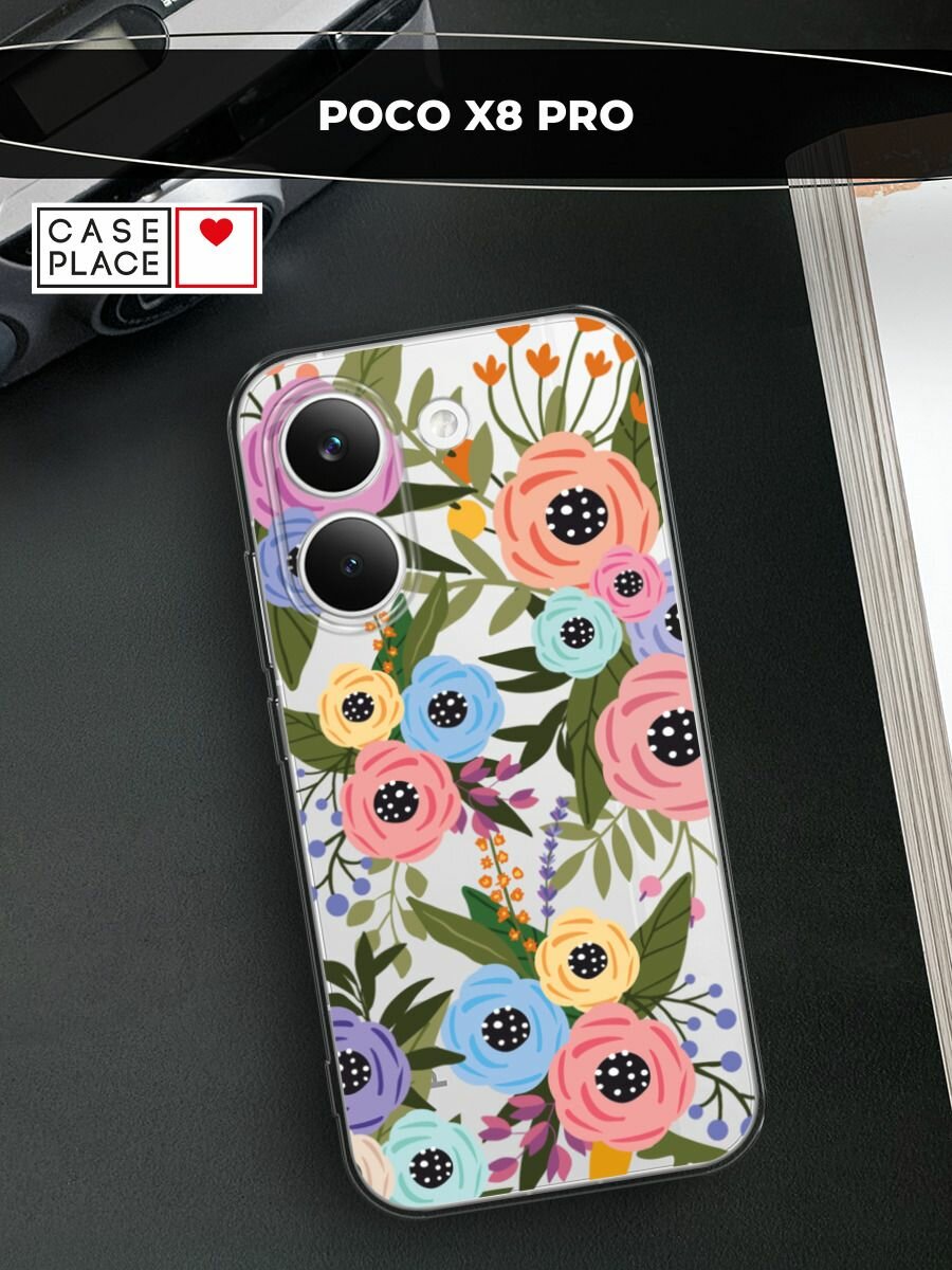 Чехол на Poco X8 Pro / Поко X8 Про с принтом Pattern of colored flowers, прозрачный