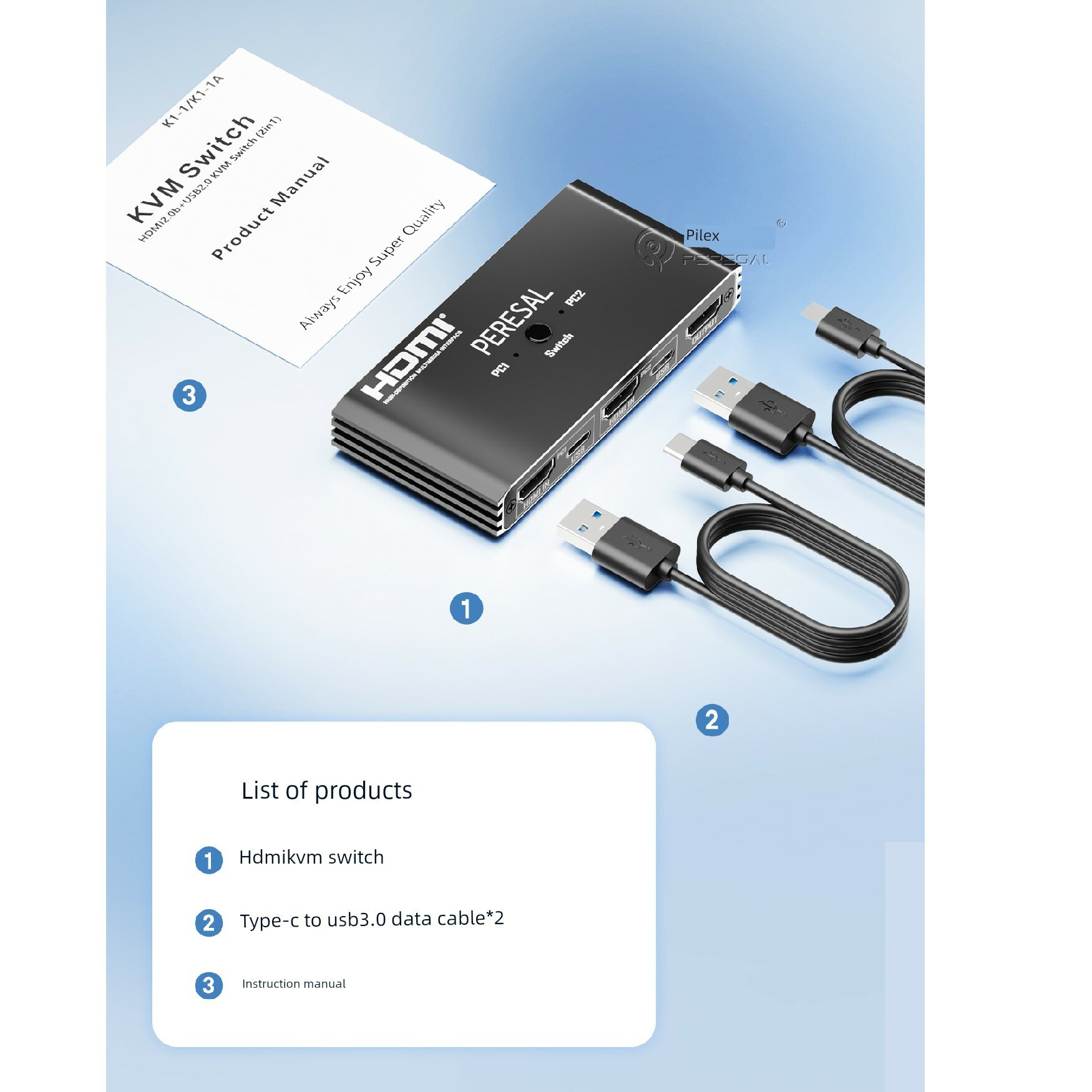 KVM-переключатель HDMI 2.0 2 в 1 4K 60 Гц Высокое разрешение Алюминиево-черный цвет OZK1-1A