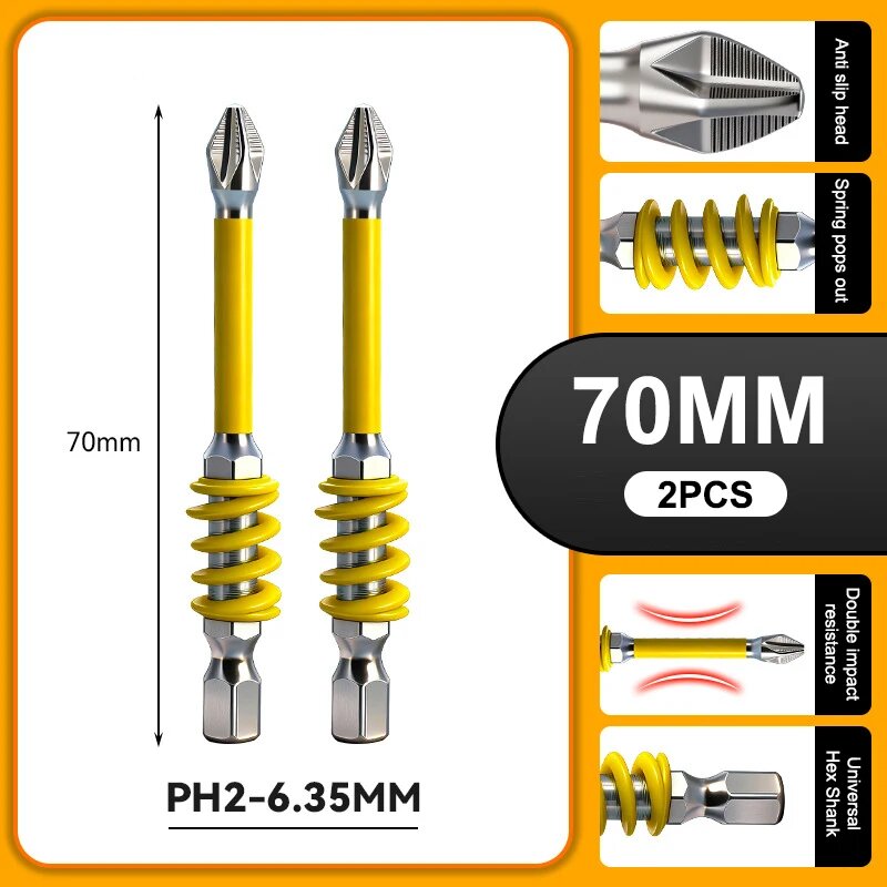 Набор бит Phillips PH2-6.35мм 70мм, 2шт, Цвет: A2