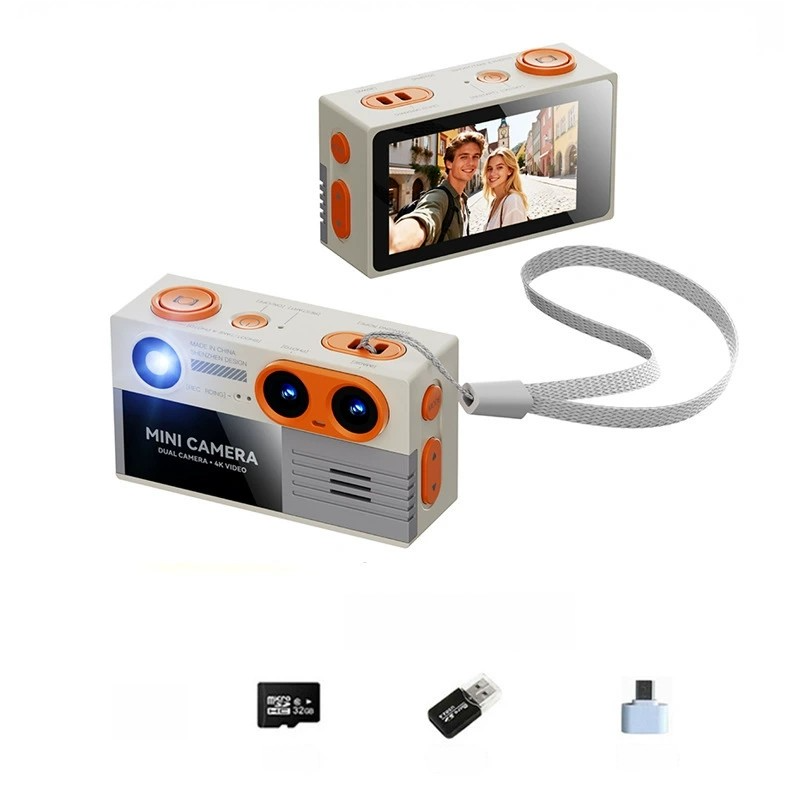 Портативная экшн-камера G9 Mini 4K, двойной объектив, IPS экран 1.97", подарочный набор с картой 32 ГБ