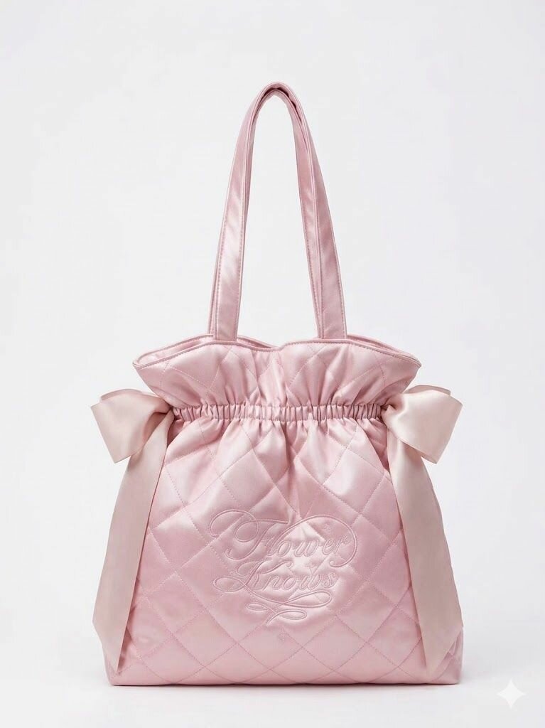 Розовая шелковистая тоут сумка с стежкой и бантами, вышивка, нежный женский повседневный аксессуар