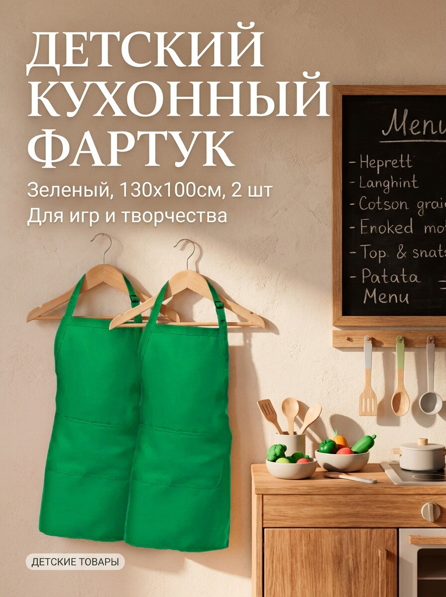 Детский фартук, зеленый, 130х100см, 2 шт