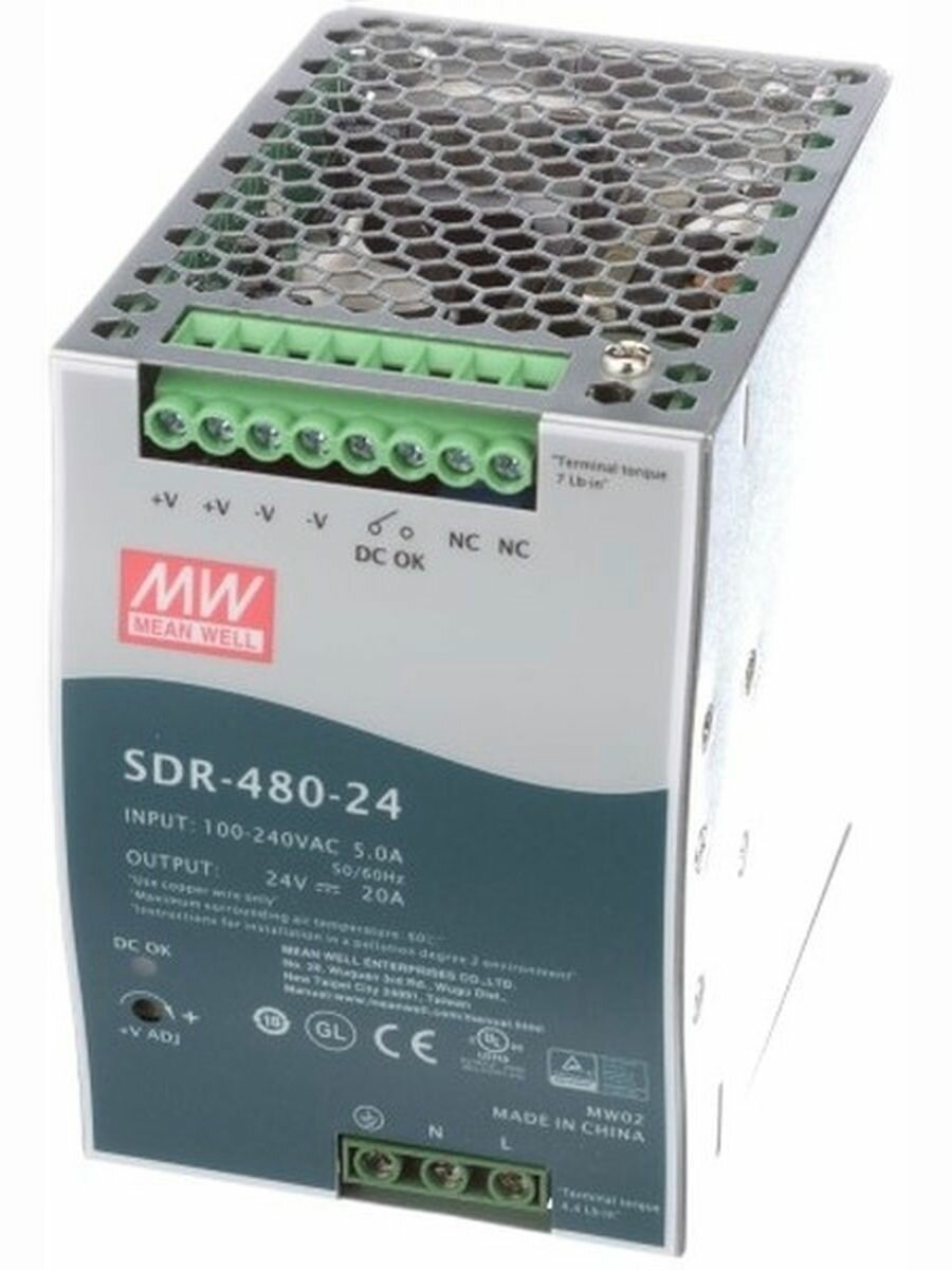 SDR-480-24, Блок питания, 24В, 20А, 480Вт ( замены SDR-480P-24, DRA480-24A)