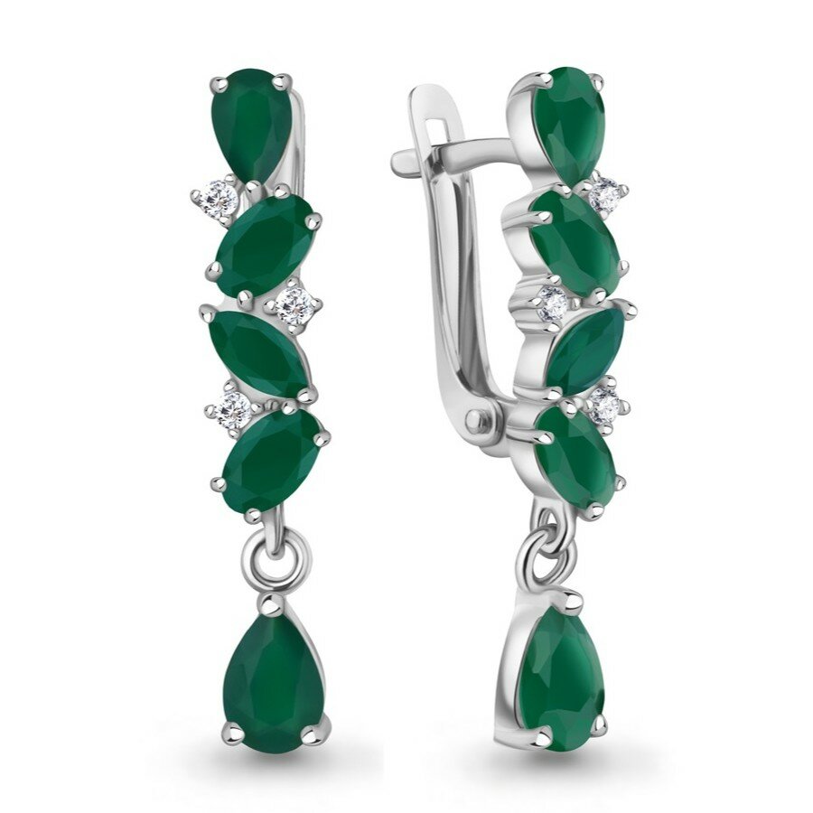 Серьги, серебро, 925 проба, агат, фианит