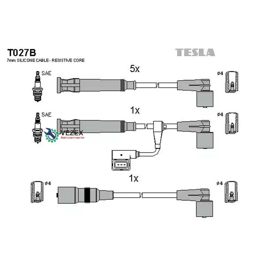 TESLA T027B к-кт проводов!\ BMW E34 3.0/3.5 M30 85-95/E32 3.0-3.4 M30 86-88