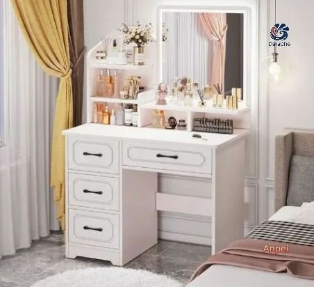 Туалетный столик с зеркалом и выдвижными ящиками 80×40×130 см — классический деревянный стол для спальни и ванной