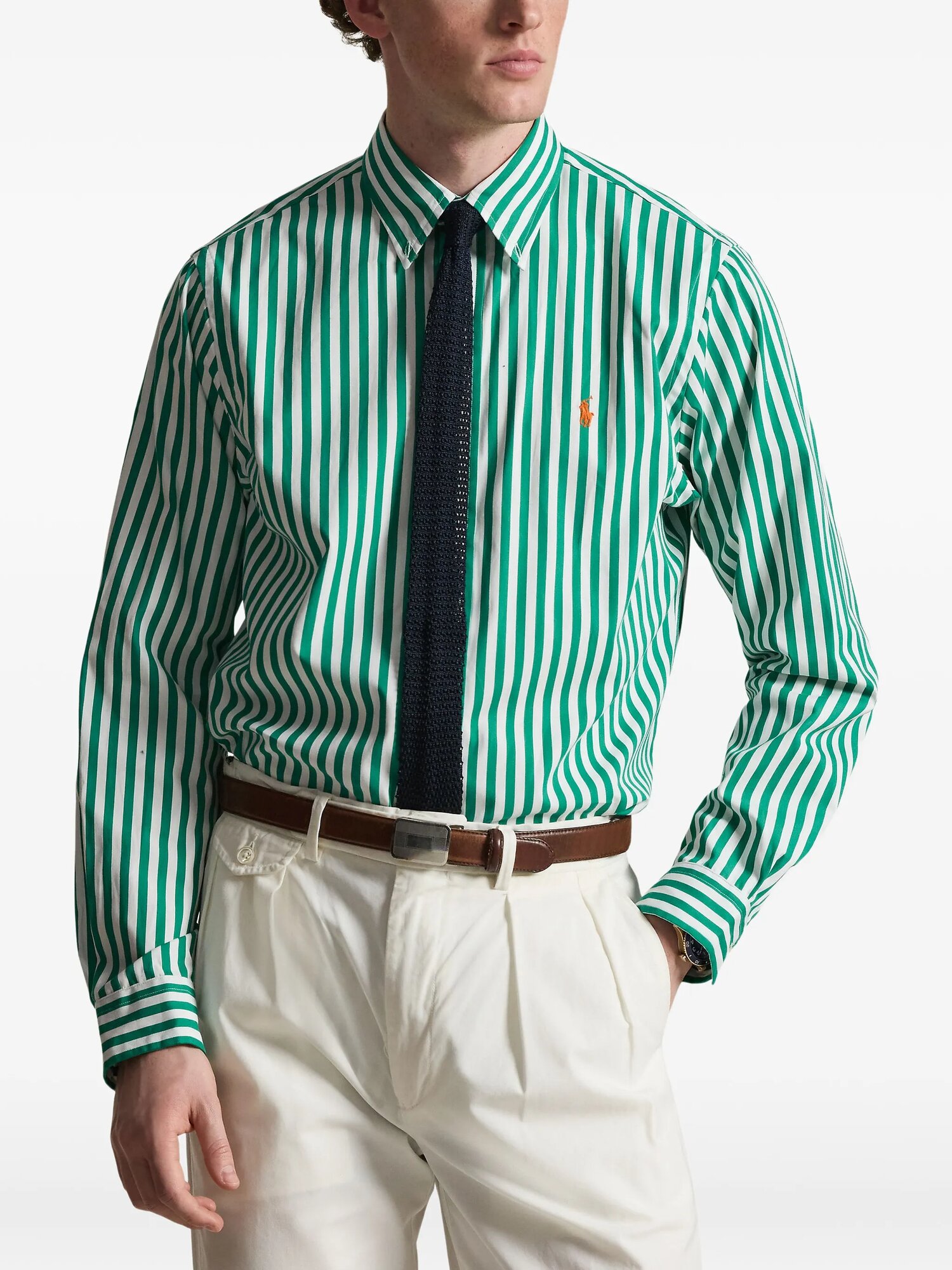 Рубашка Polo Ralph Lauren Striped button-down shirt, размер XL, green — фото 1