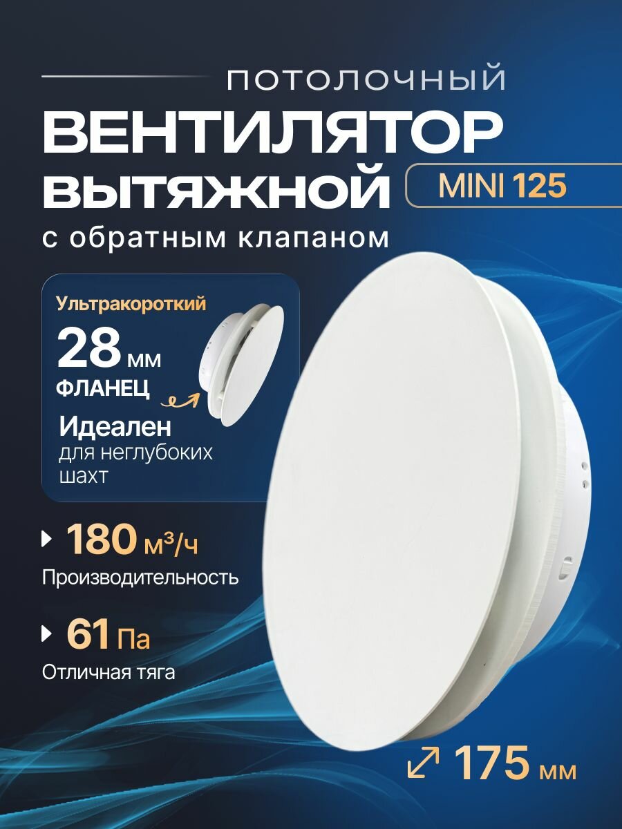 Вентилятор потолочный вытяжной Мини 125 с обратным клапаном