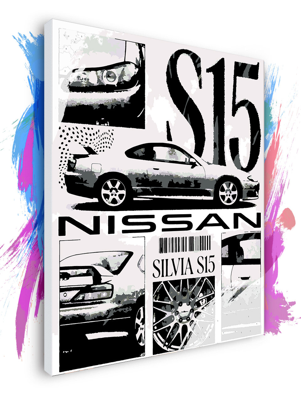 Картина по номерам на холсте Nissan Silvia s15 ЧБ, 80 х 100 см
