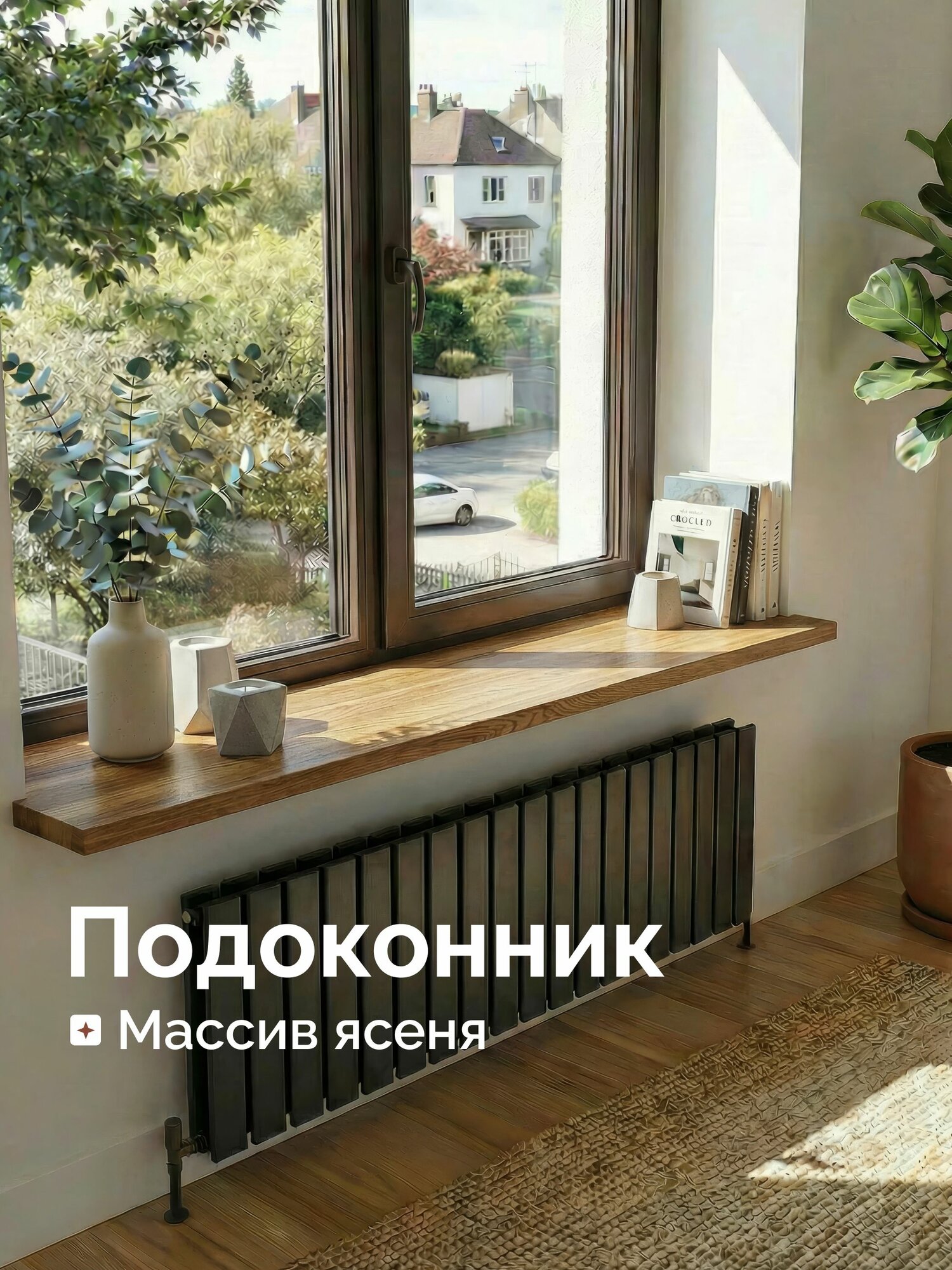 HOLZTAG Подоконник из ясеня 4х30х80см, цельноламельный щит.