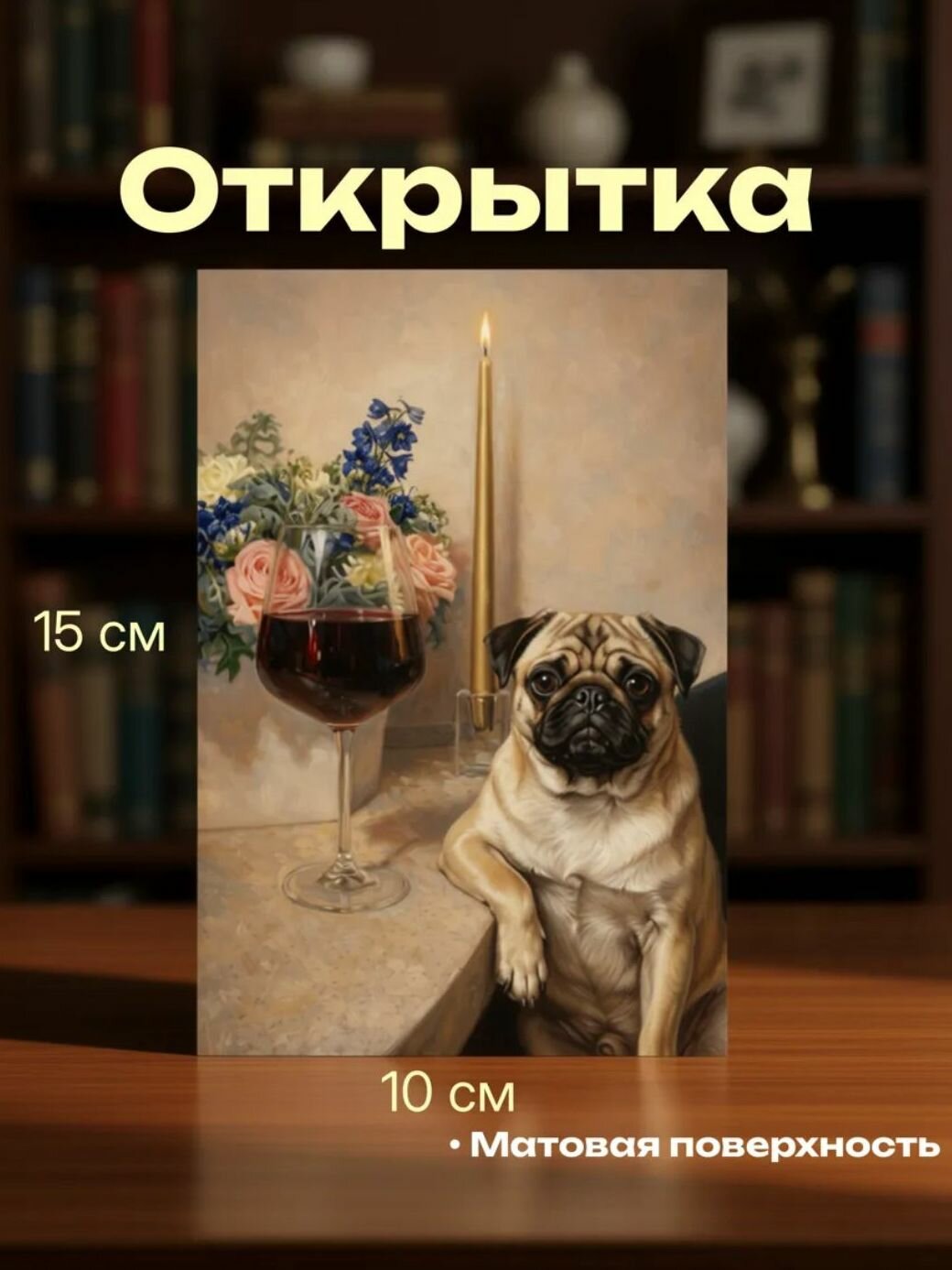 Открытка с мопсом