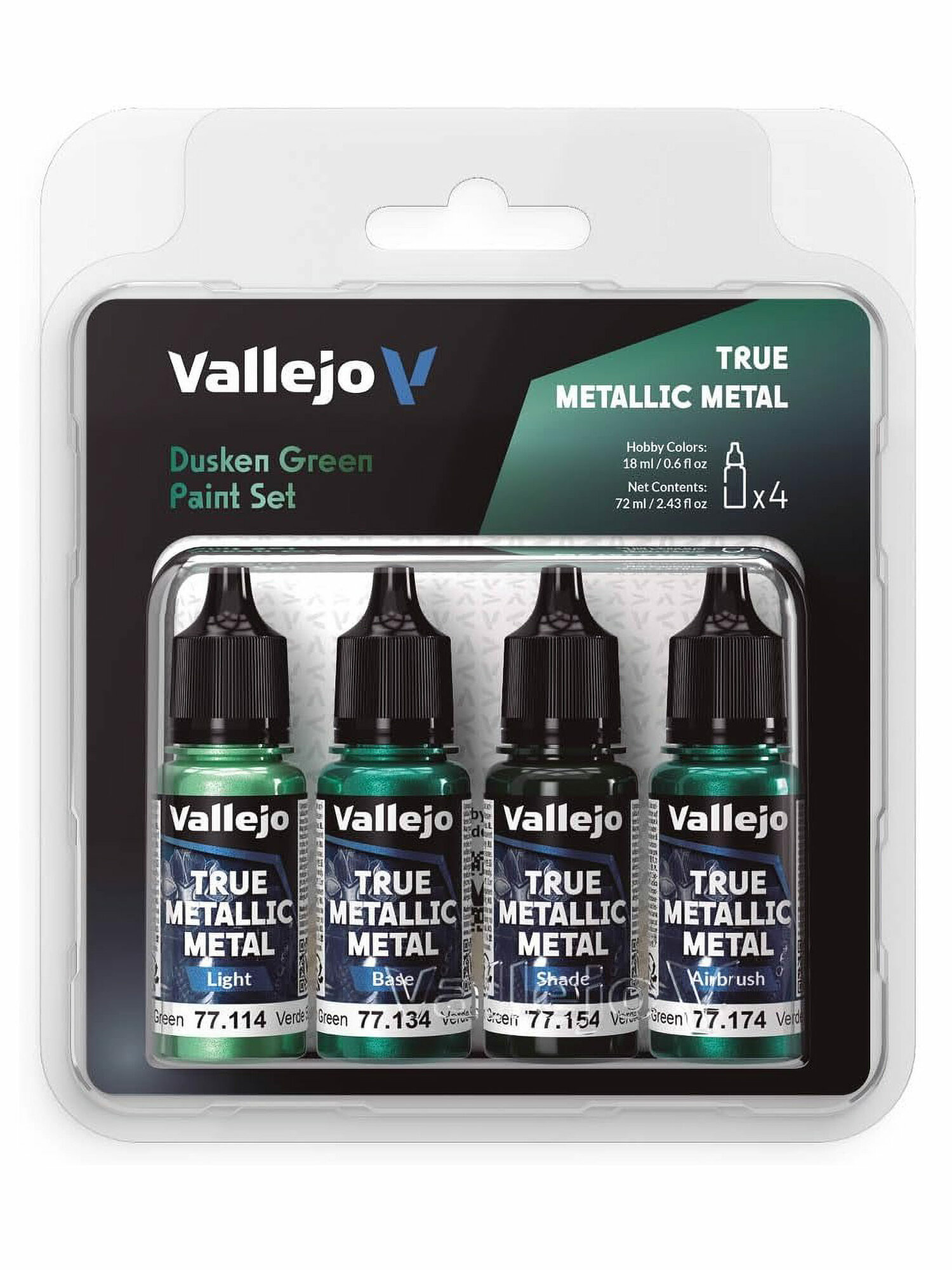Набор акриловых красок Vallejo серии True Metallic Metal - Dusken Green Paint Set 77257, 4 шт по 18 мл