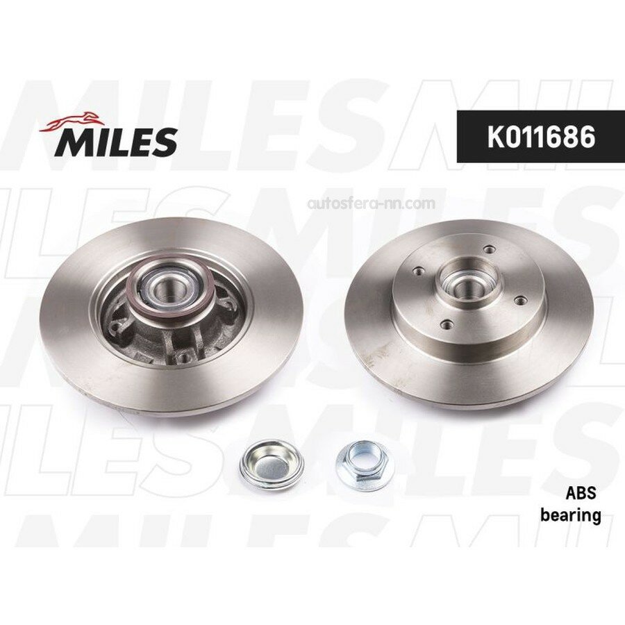 MILES K011686 Диск тормозной CITROEN C4 04-/PEUGEOT 308 07- зад. (с подш.)