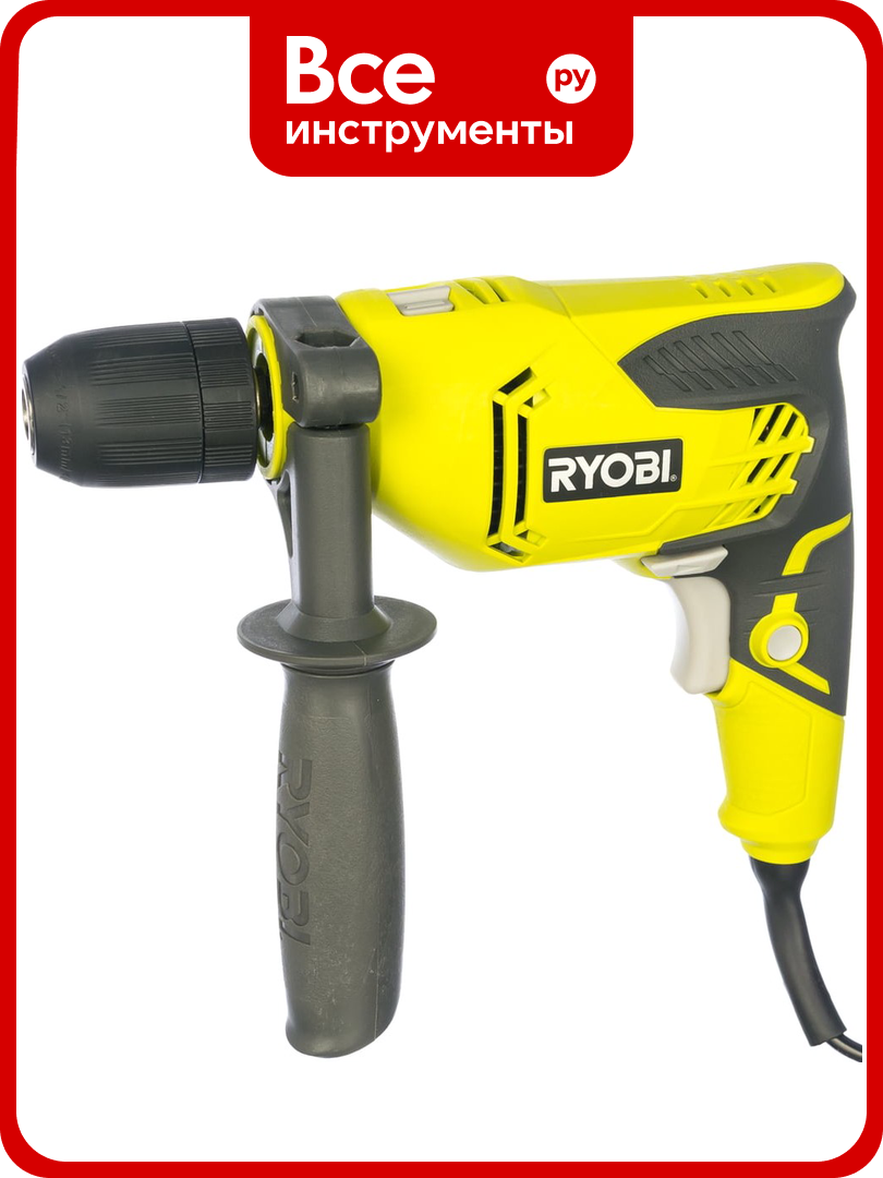 Ударная дрель Ryobi RPD500-G с реверсом и плавным пуском, быстрозажимным патроном для сверления дерева, кирпича